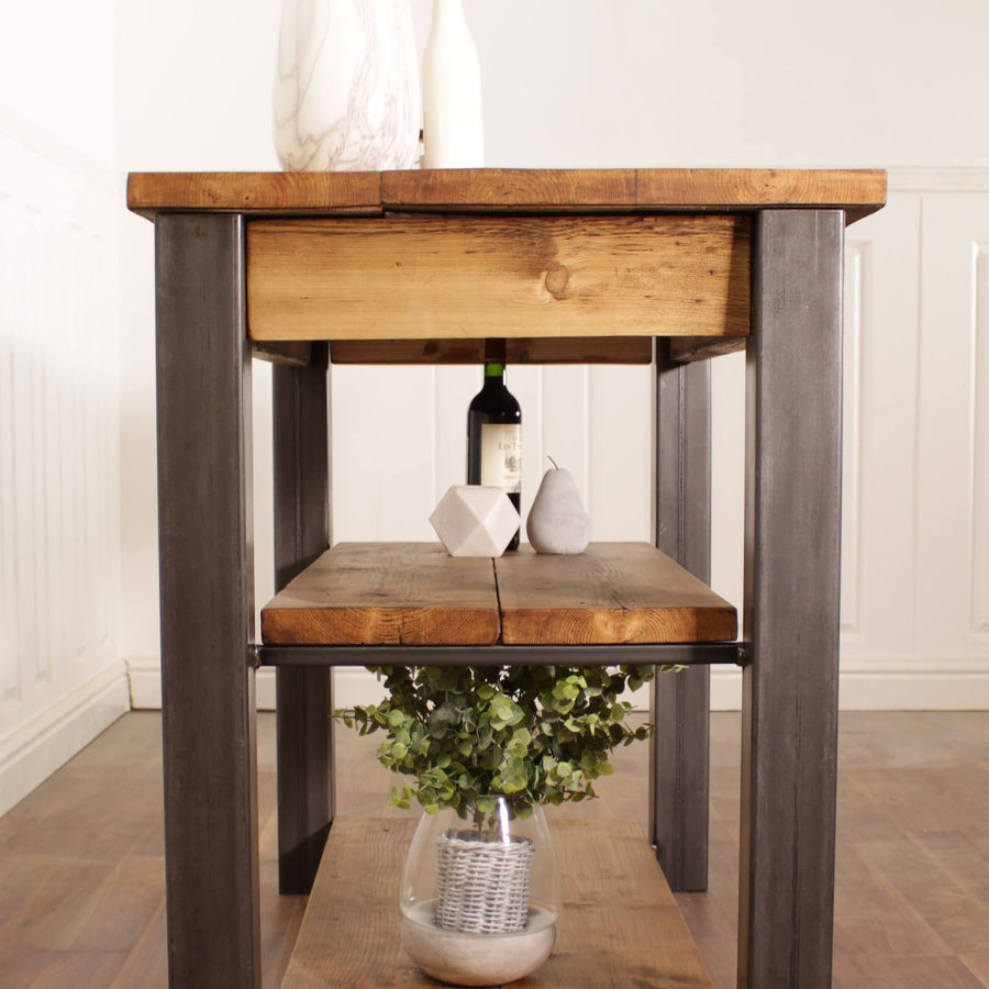 Butchers Block Kitchen Island Industrial Breakfast Bar Dining Table Ru ...
