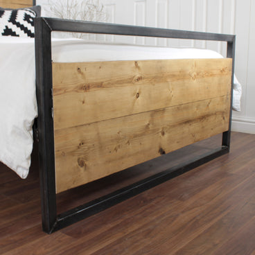 Industrial Bed Handmade Wooden Steel Double Single Frame King Reclaimed Wood Pine Solid Farmhouse Oak Country Metal Shabby Bear Cottage