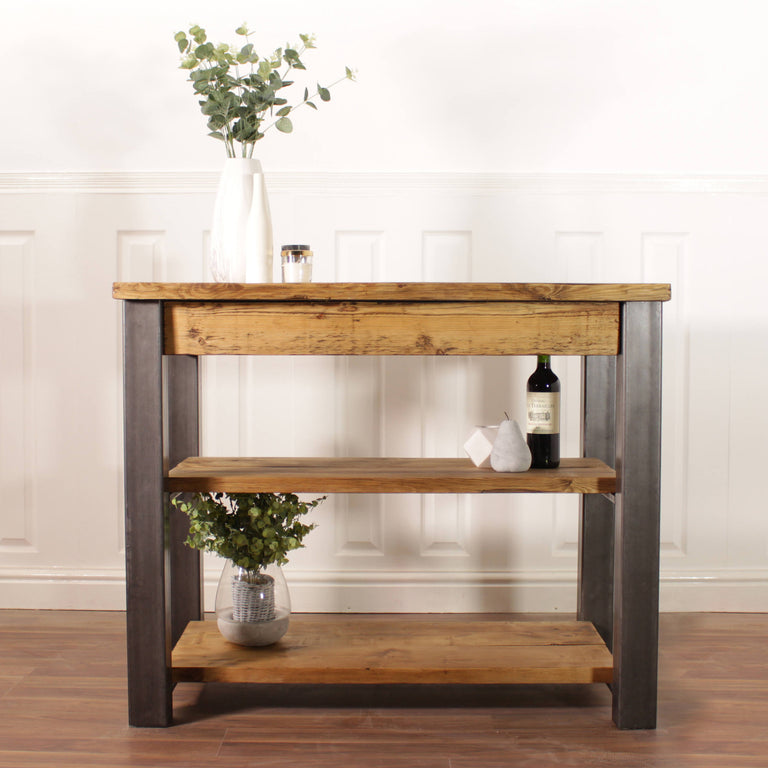 Butchers Block Kitchen Island Industrial Breakfast Bar Dining Table Ru ...